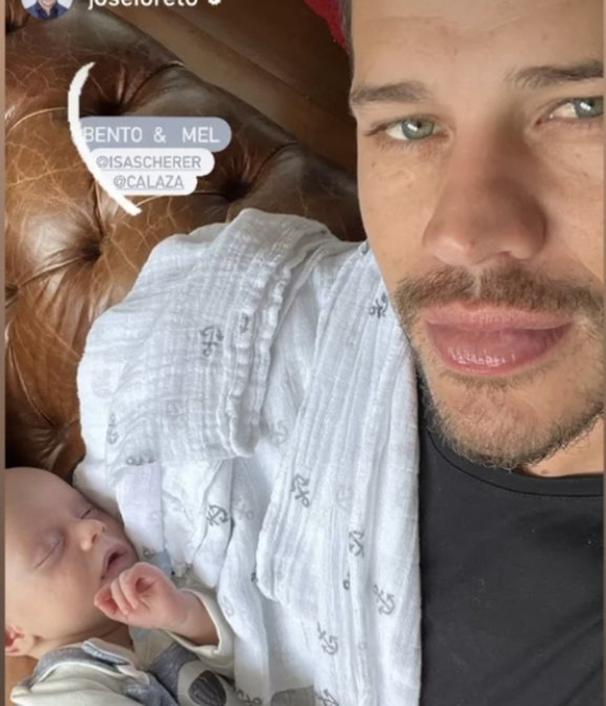 José Loreto conhece os gêmeos Mel e Bento, filhos de Isa Scherer