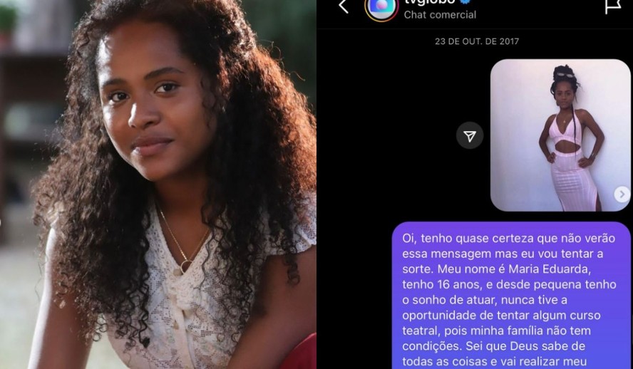 Duda Santos relembra primeira mensagem para a Globo, aos 16 anos