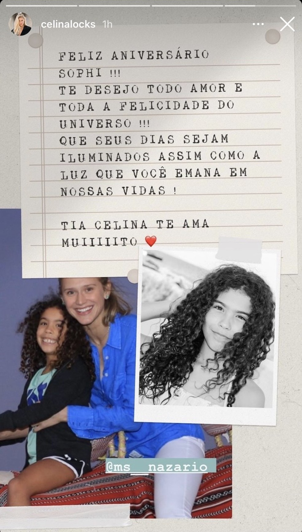 Celina Locks parabeniza enteada: 'tia Celina ama muuuito'