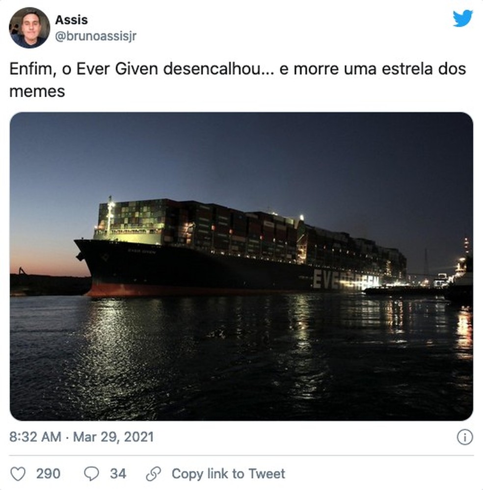 O Ever Given desencalhou hoje, mas a internet já está com saudades dele ...