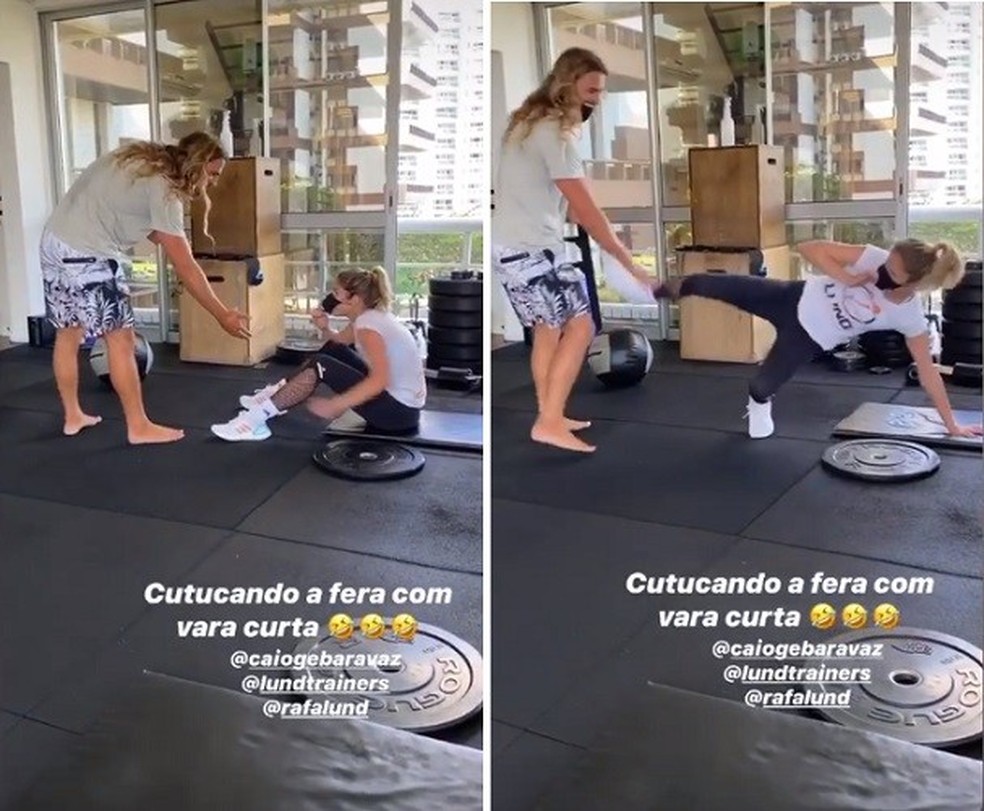 Caio Vaz provoca e Isabella Santoni reage em treino juntos