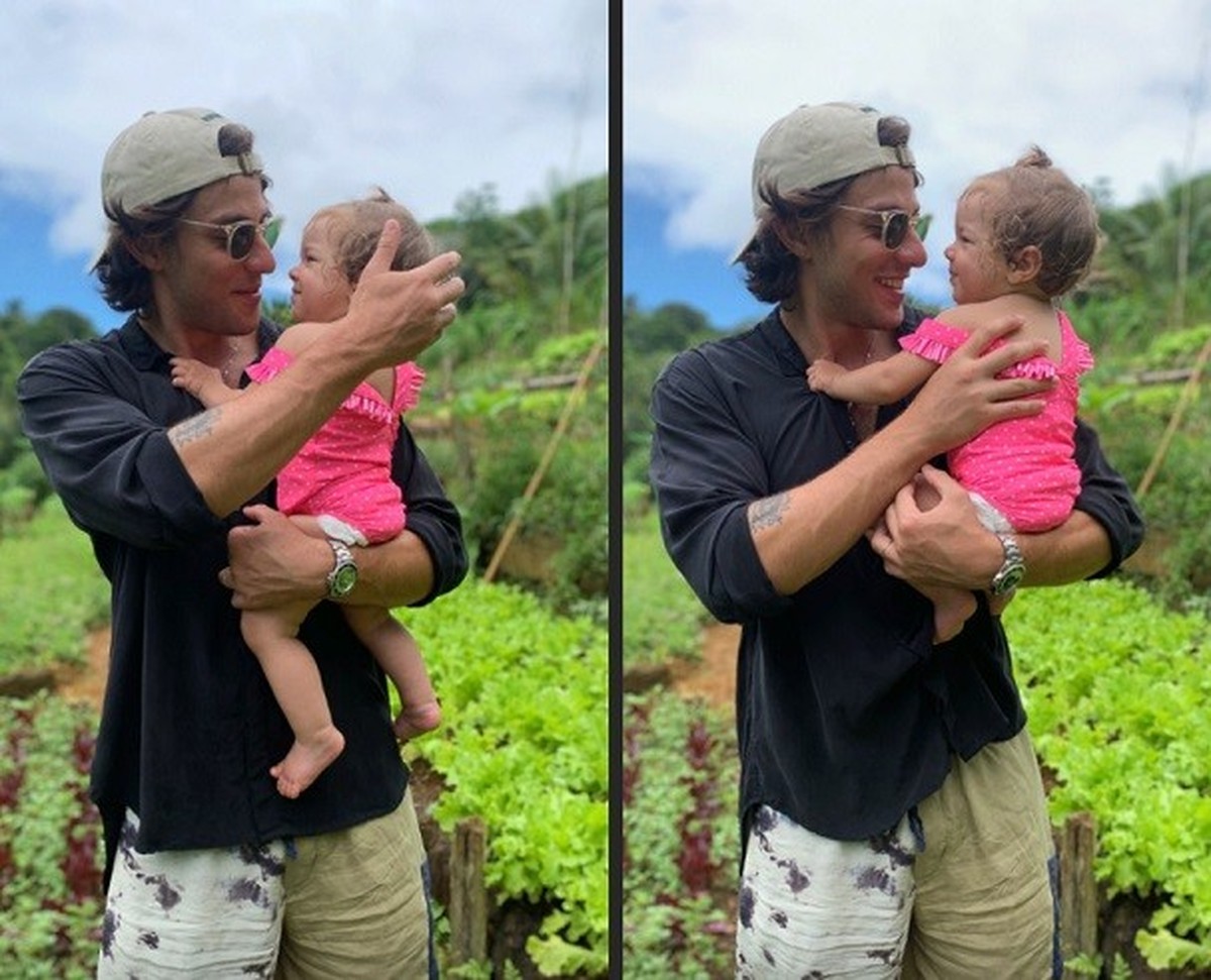 Chay surge sorridente em cliques com a filha Maria