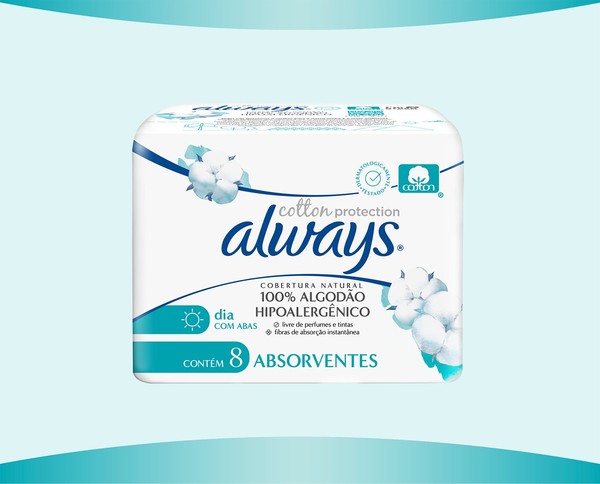 Always lança absorvente com cobertura natural e algodão 100% hipoalergênico