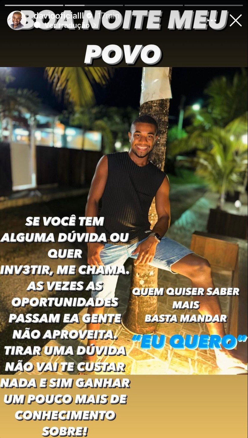 Davi tem perfil Instagram invadido e hackers aplicam golpes