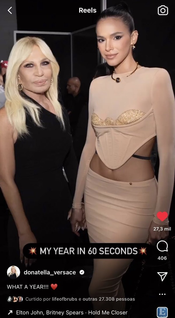 Bruna Marquezine aparece em retrospectiva de Donatella Versace