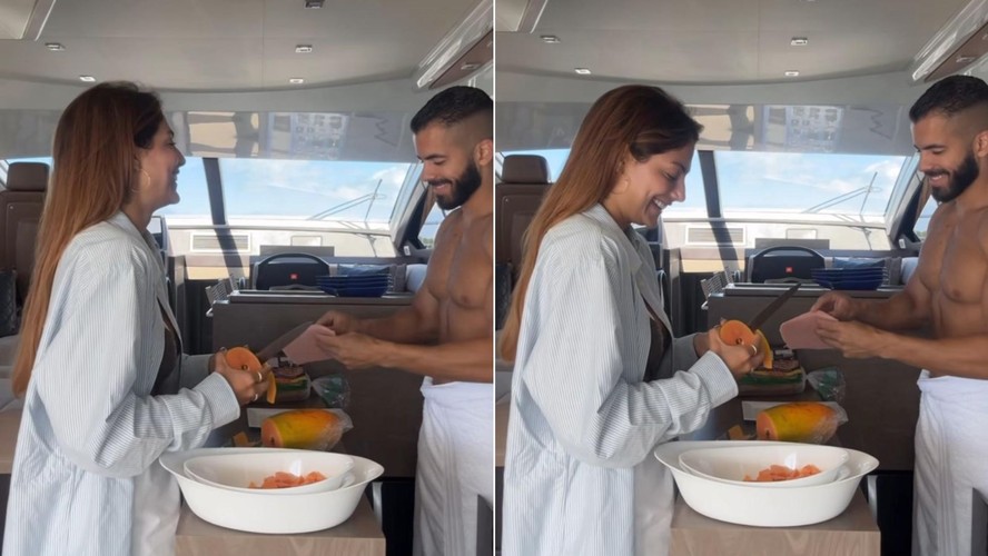 Mari Gonzales surge em clima de romance em passeio de barco com Pipo Marques