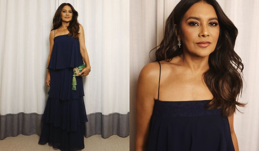 Dira Paes brilha em look poderoso para festa de lançamento de 'Três Graças'