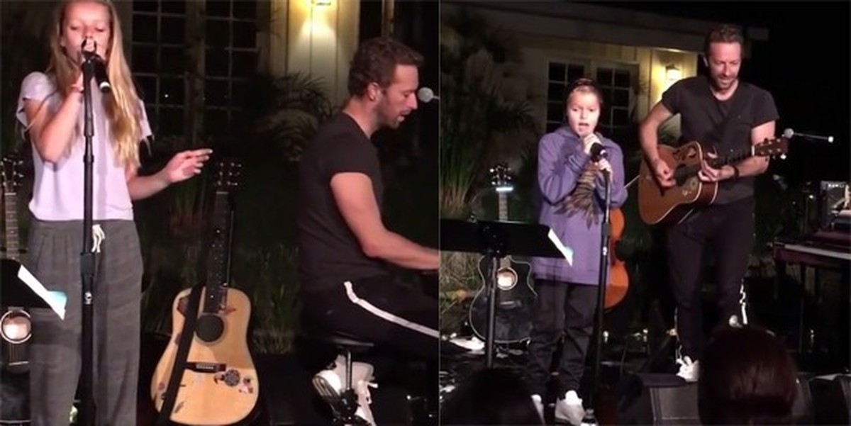 Filhos de Gwyneth Paltrow e Chris Martin cantam em Malibu