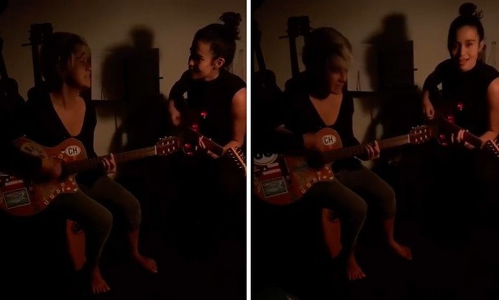Lan Lahn mostra Nanda Costa tocando guitarra