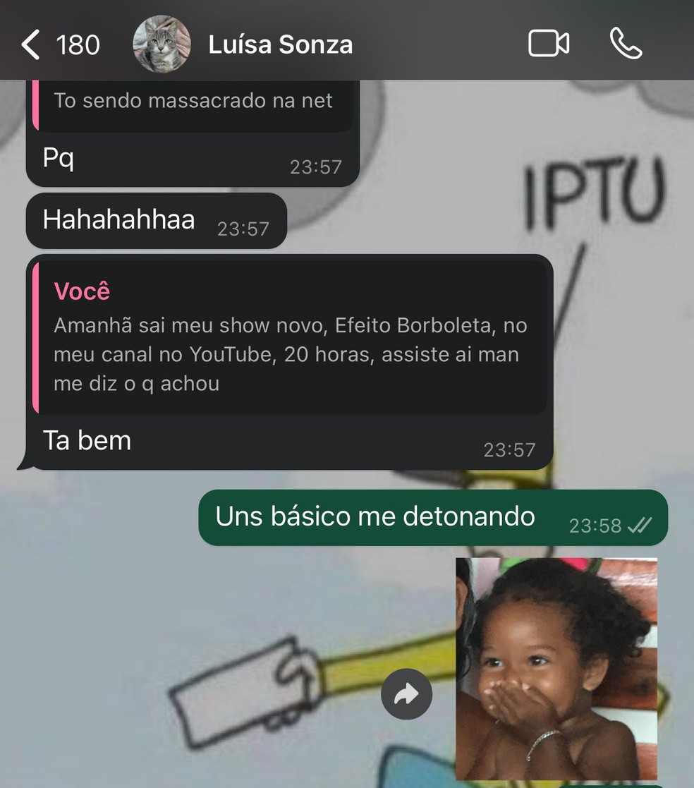 Whindersson Nunes expõe conversa no WhatsApp com Luísa Sonza e brinca: 'Pergunta de R$ 100 mil'