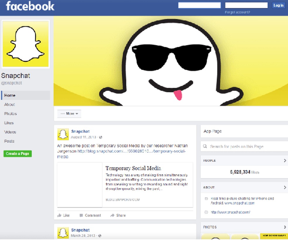 Snapchat fecha sua página no Facebook