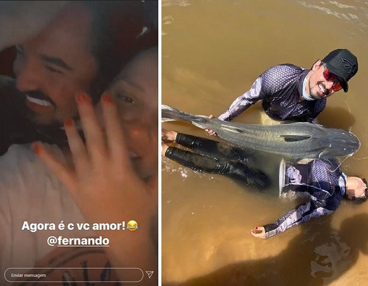 Após desafio de pescaria, Maiara cobra Fernando: 'Cadê meu anel?'