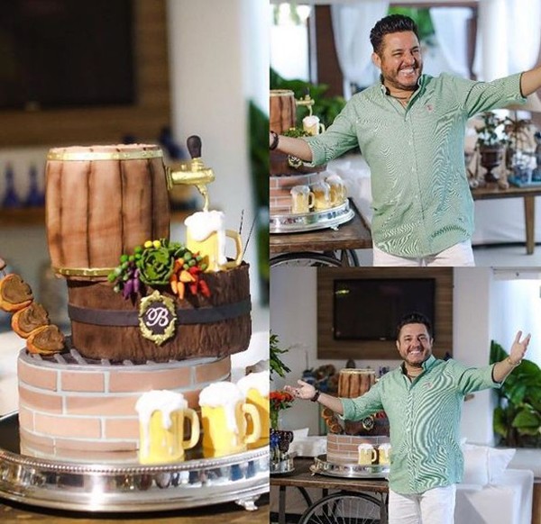 Sertanejo Bruno ganha bolo em formato de barril de chopp: 'Que luxo'