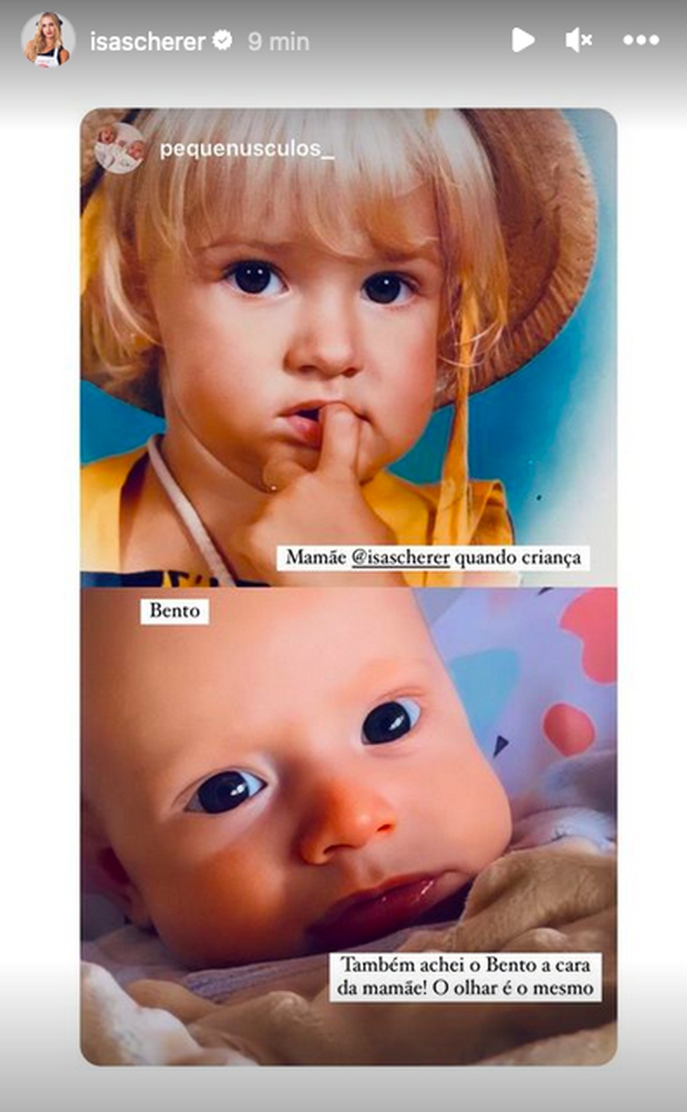 Isa Scherer divide registro fofo com Bento e fãs comparam bebê com a atriz