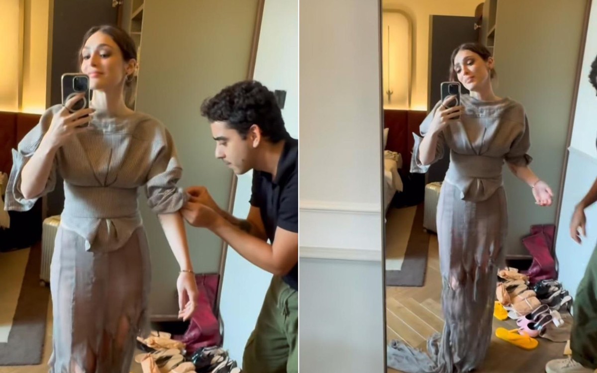 Isabelle Drummond surge ouvindo Zé Felipe em preparação para nova novela