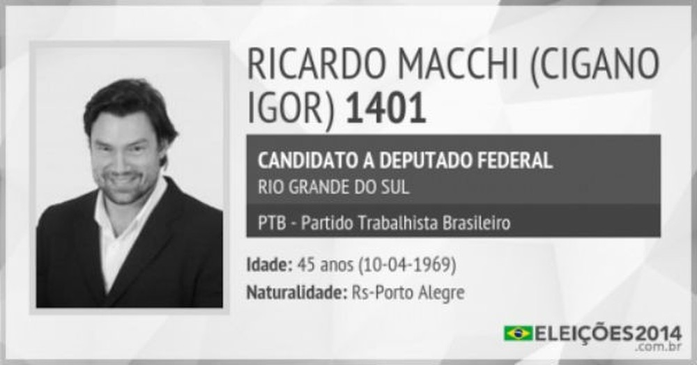 Ricardo Macchi usa o nome Cigano Igor na chapa eleitoral