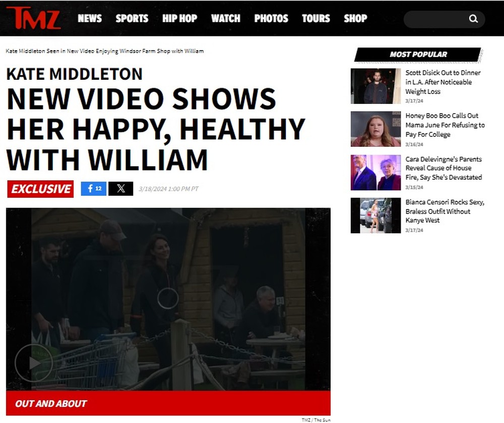 Kate Middleton é vista saudável e feliz em novo vídeo do TMZ