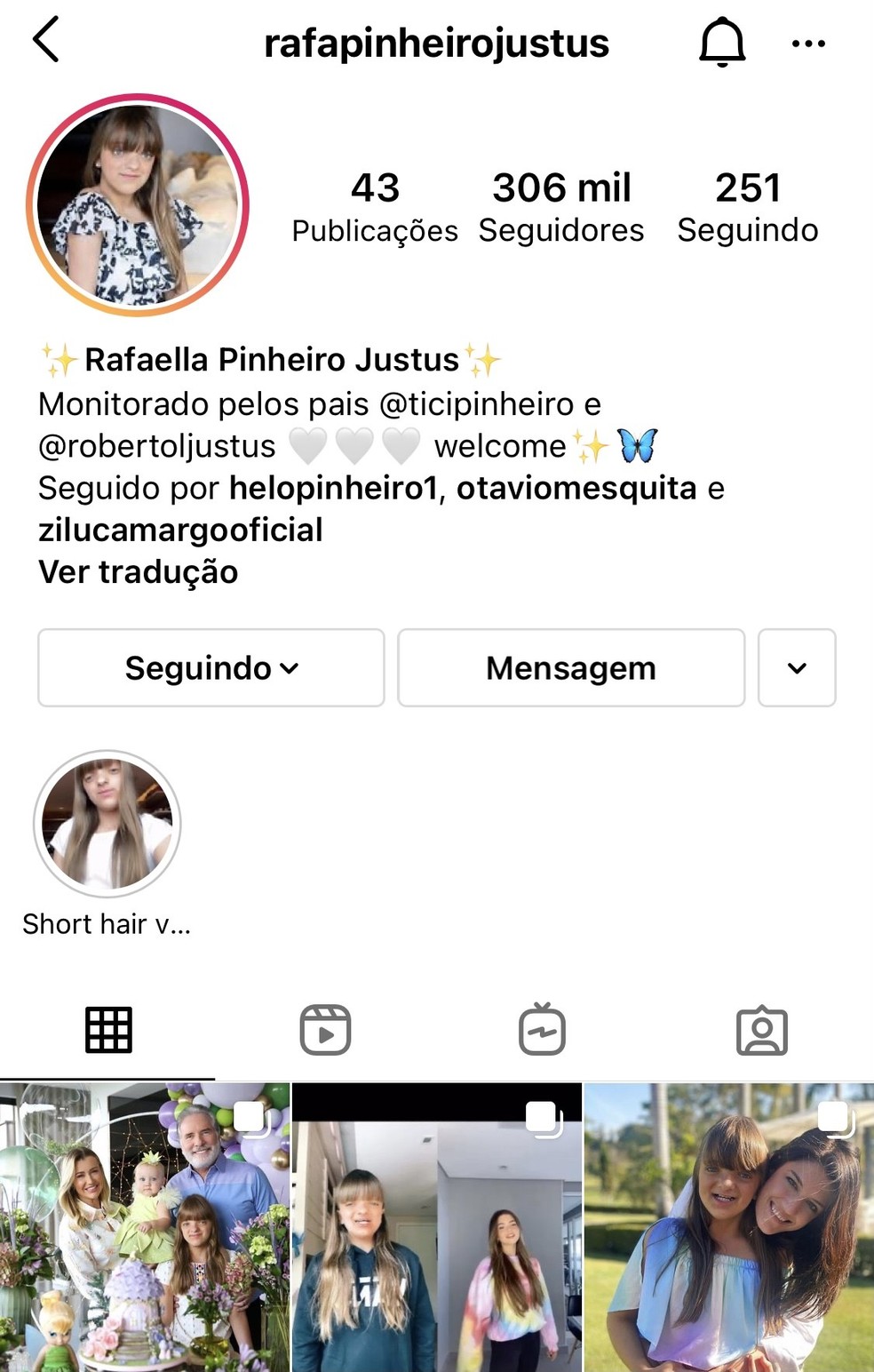 Rafa Justus abre Instagram e ganha mais de 300 mil seguidores