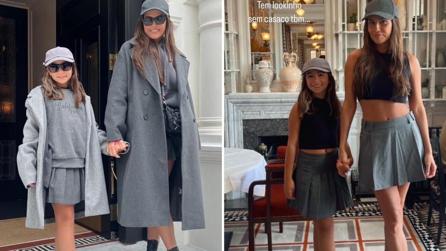 Deborah Secco combina looks com a filha, Maria Flor, em viagem para Londres