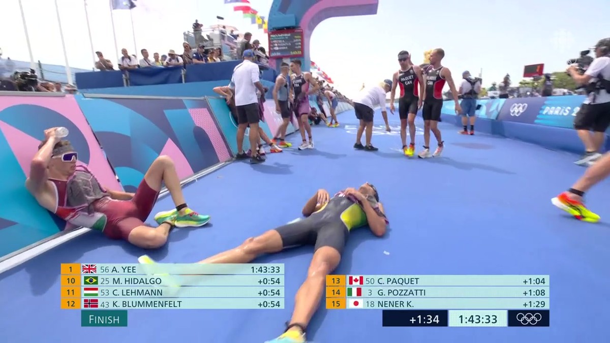 Atleta canadense passa mal e vomita após cruzar a linha de chegada do ...