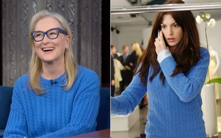 Meryl Streep usa suéter 'azul cerúleo' de Anne Hathaway para divulgar ...