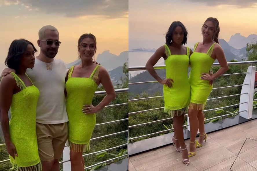MC Rebecca e Nicole Bahls usam o mesmo look em evento de moda no Rio