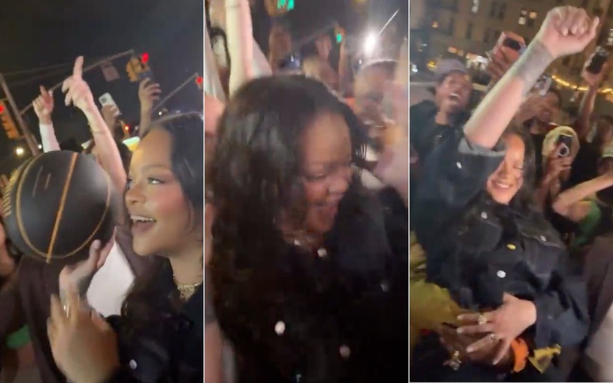 Rihanna e ASAP Rocky jogam basquete na rua e reúnem multidão em NY