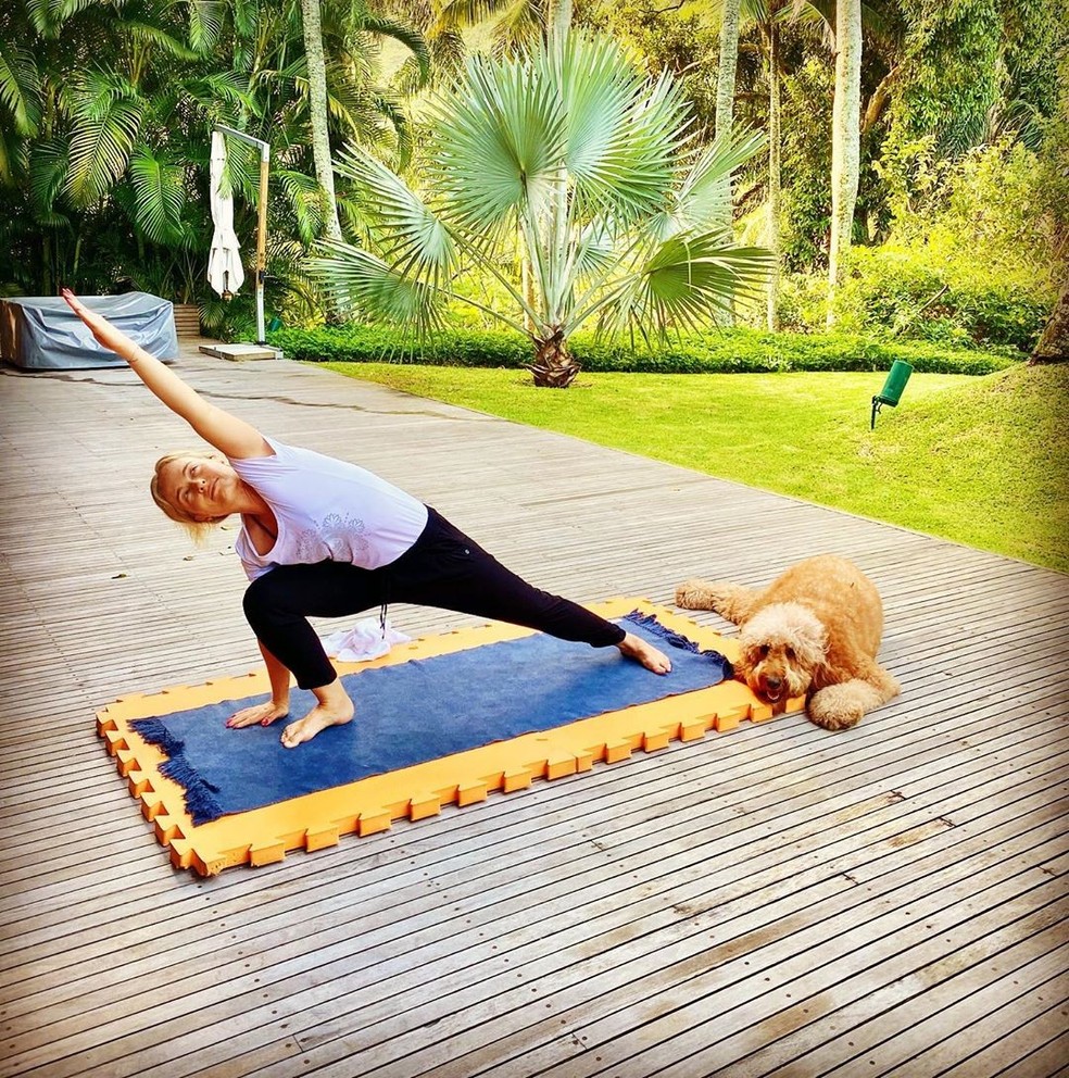 Angélica faz yoga com a sua cadela influencer, Gringa