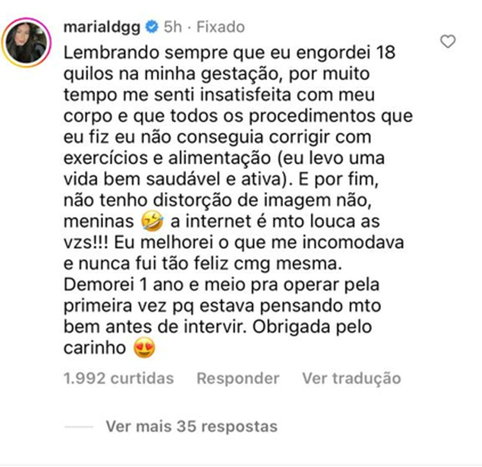 Maria Lina explica novas cirurgias plásticas: 'Engordei 18 quilos na ...