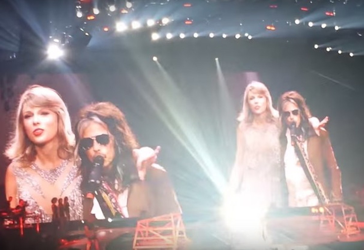 Taylor Swift recebe Steven Tyler, do Aerosmith, no palco