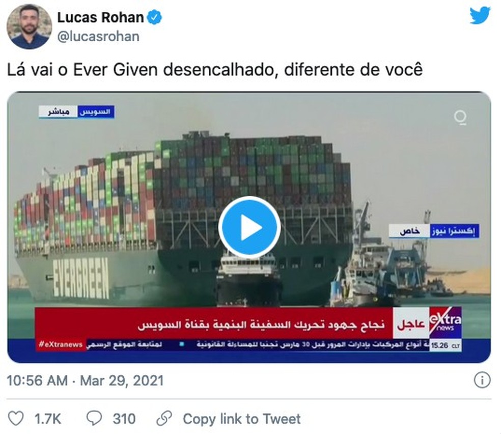 O Ever Given desencalhou hoje, mas a internet já está com saudades dele ...