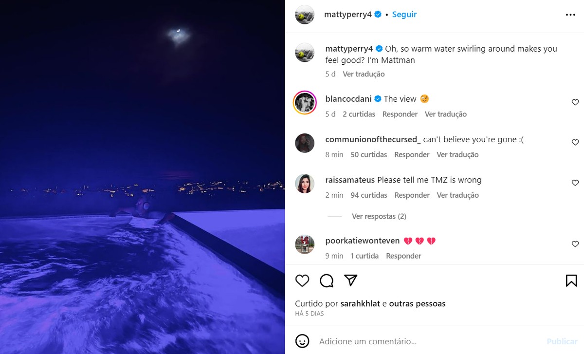 Matthew Perry: última postagem do ator no Instagram foi uma foto em que ...