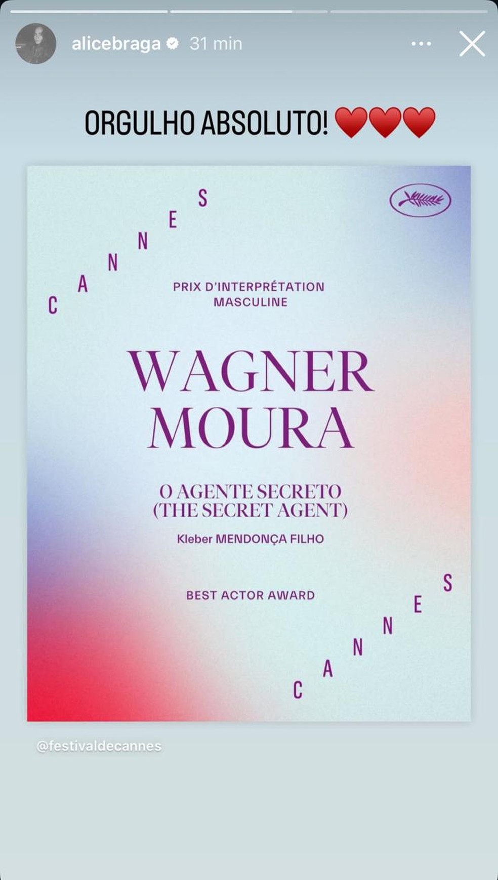 Famosos comemoram vitória de Wagner Moura no Festival de Cannes: 'É o Brasil'