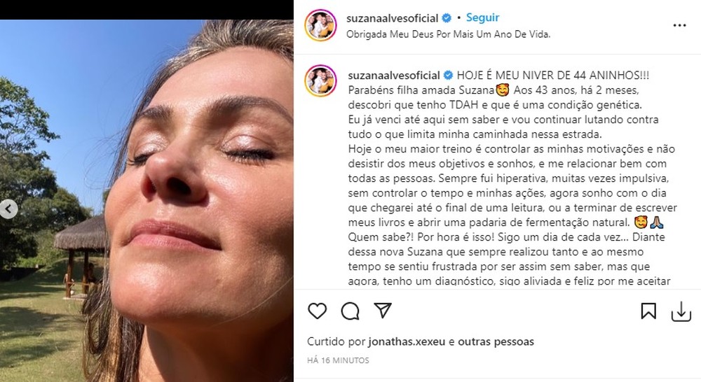 Suzana Alves revela diagnóstico de déficit de atenção: 'já venci até aqui'