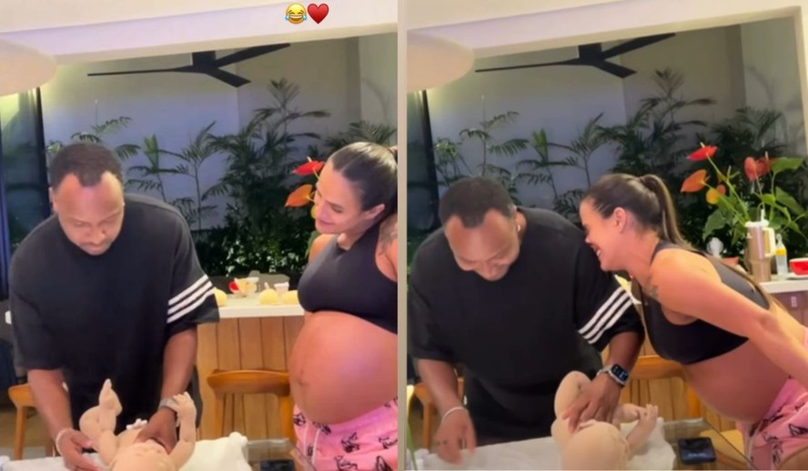 Na reta final da gravidez, Thiaguinho e Carol fazem curso: 'Bom demais'