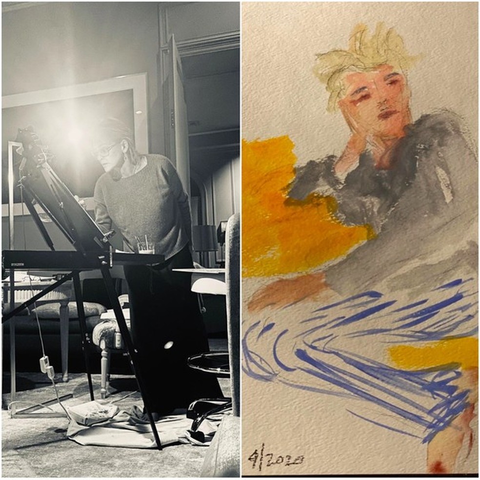 Artista fazendo arte: Sharon Stone aproveita quarentena para pintar