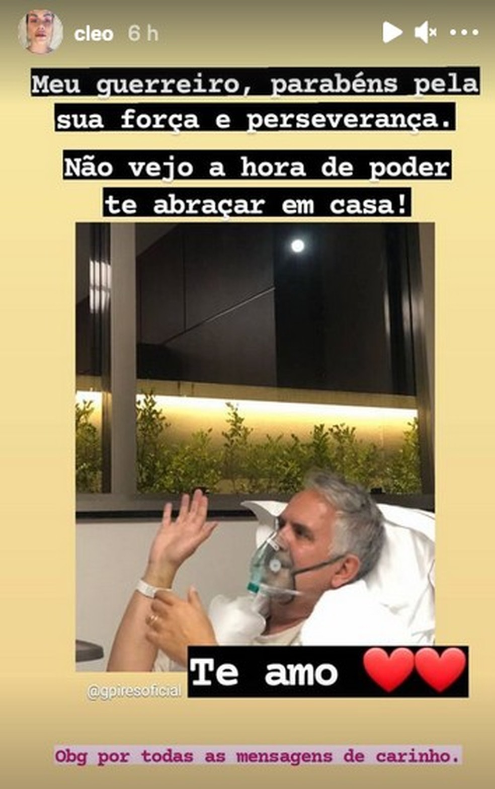 Cleo manda recado para Orlando Morais: 'Meu guerreiro'