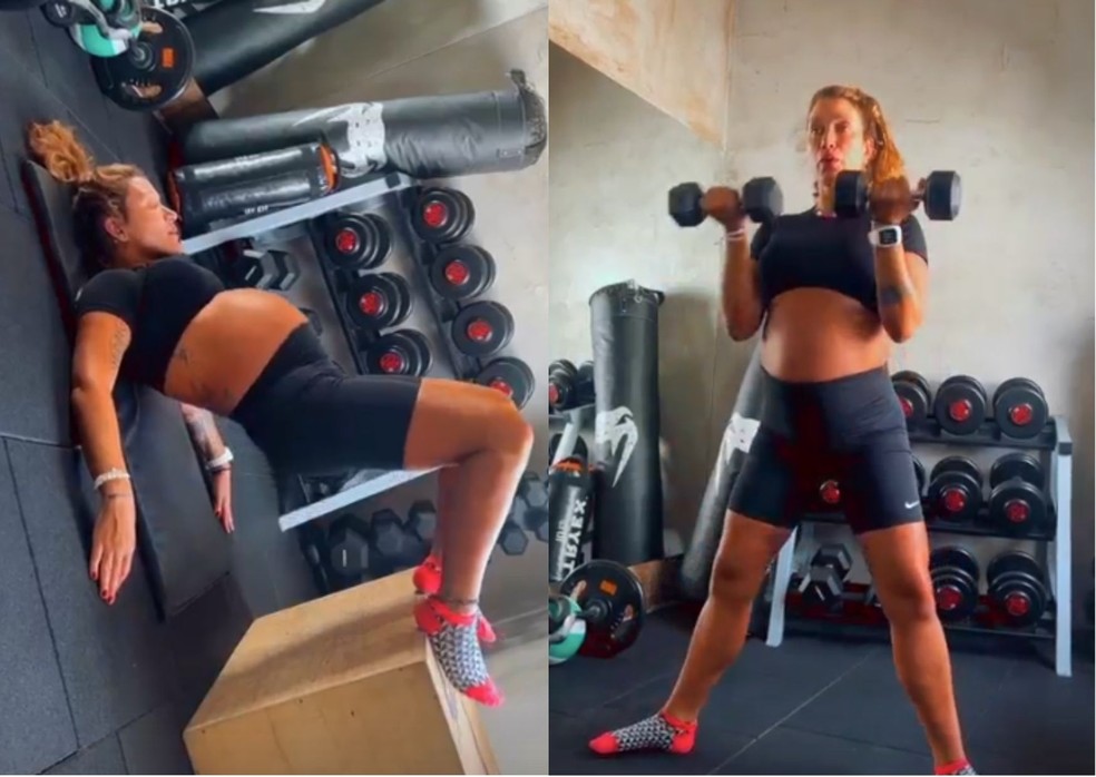 Na reta final da gravidez, Gabi Pugliesi segue firme com a rotina de exercícios