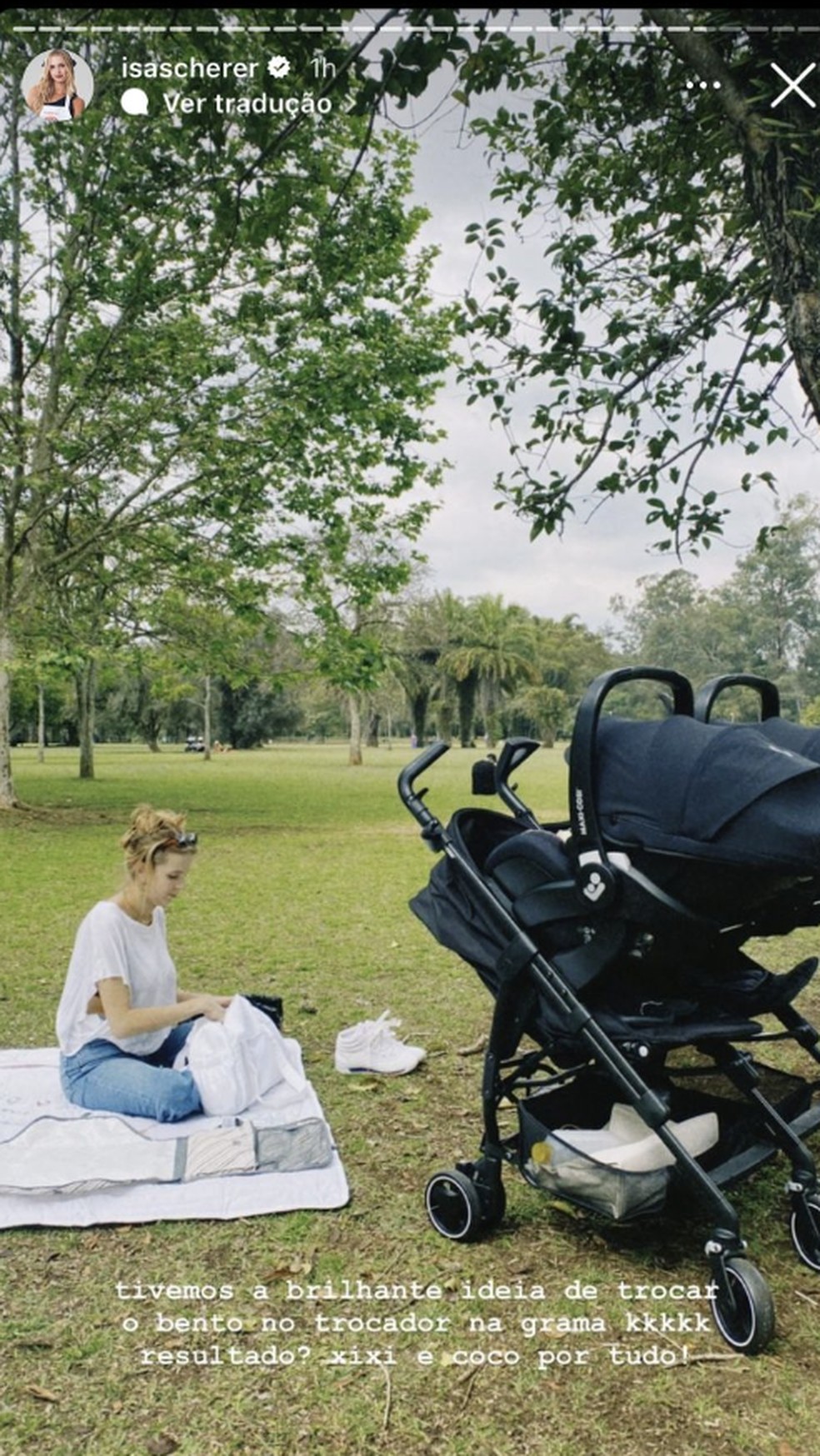 Isa Scherer brinca com perrengue em passeio com Mel e Bento