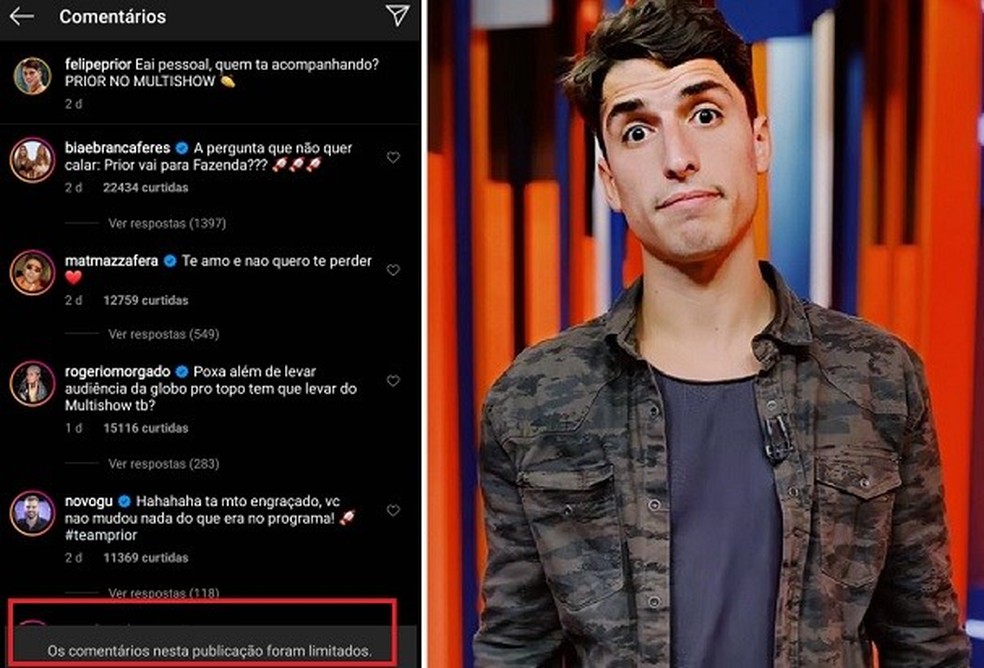 Felipe Prior limita comentários do Instagram após denúncias