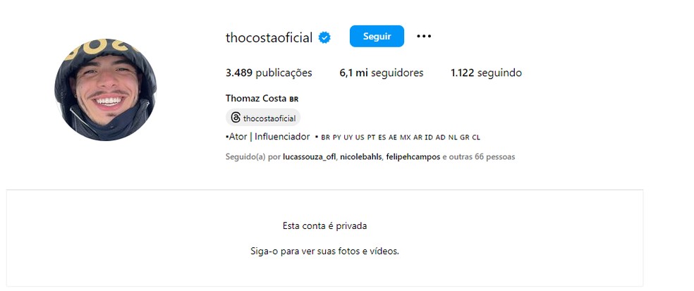 Após se tornar evangélico, Thomaz Costa tranca perfil no Instagram