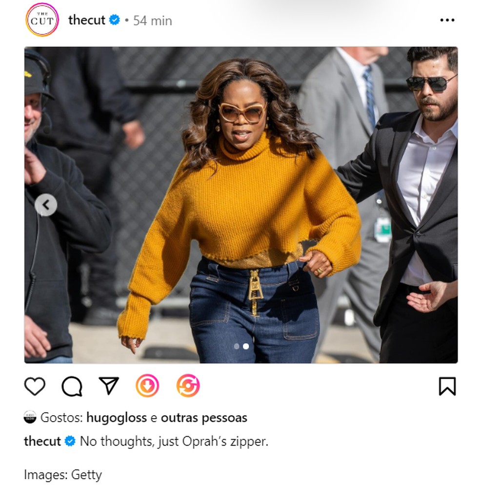 Oprah viraliza ao usar jeans com zíper gigante