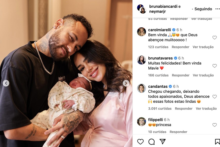 Famosos celebram chegada de Mavie, filha de Neymar Jr e Bruna Biancardi