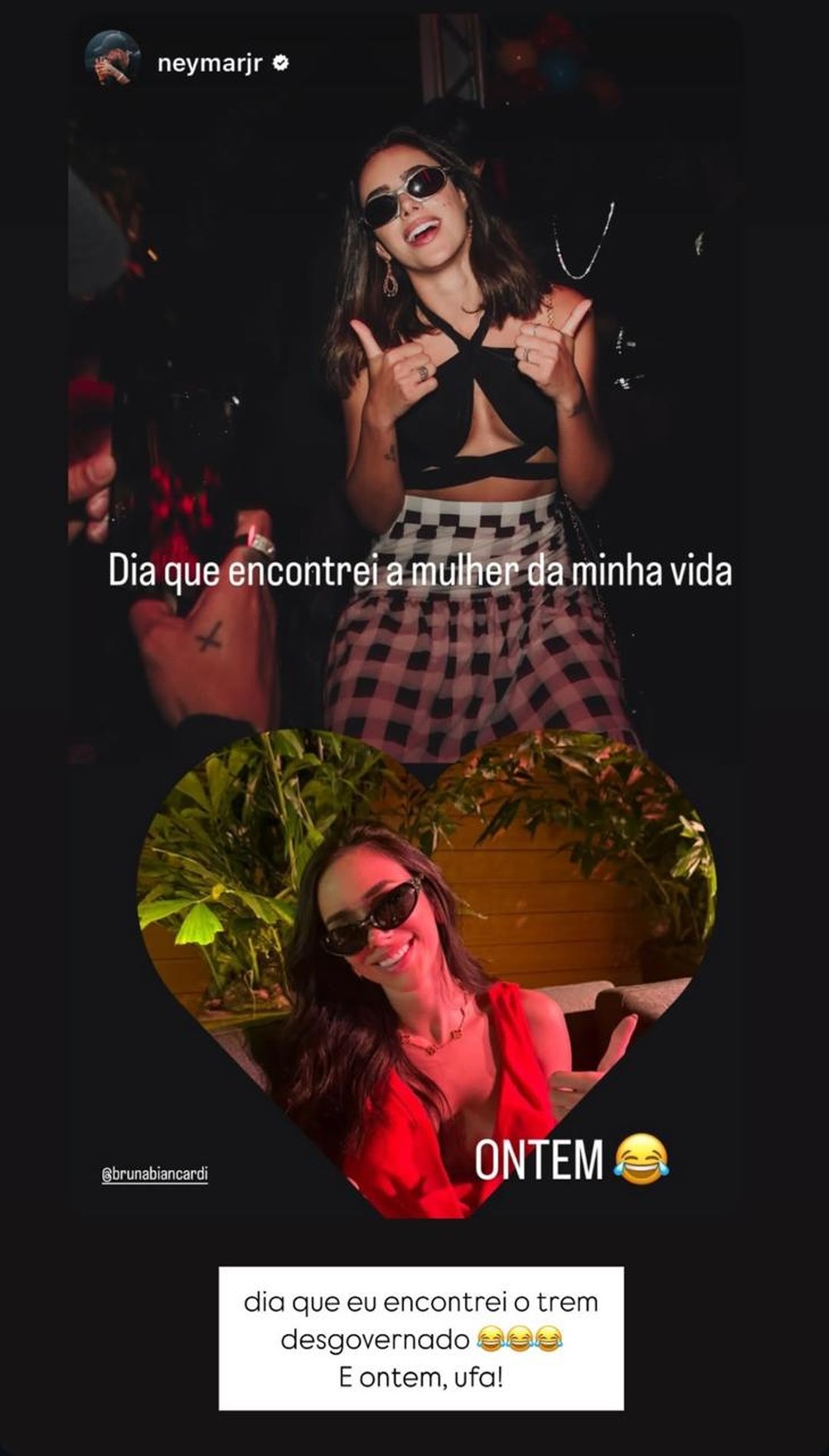 Neymar relembra dia em que conheceu Bruna Biancardi: 'Mulher da minha vida'