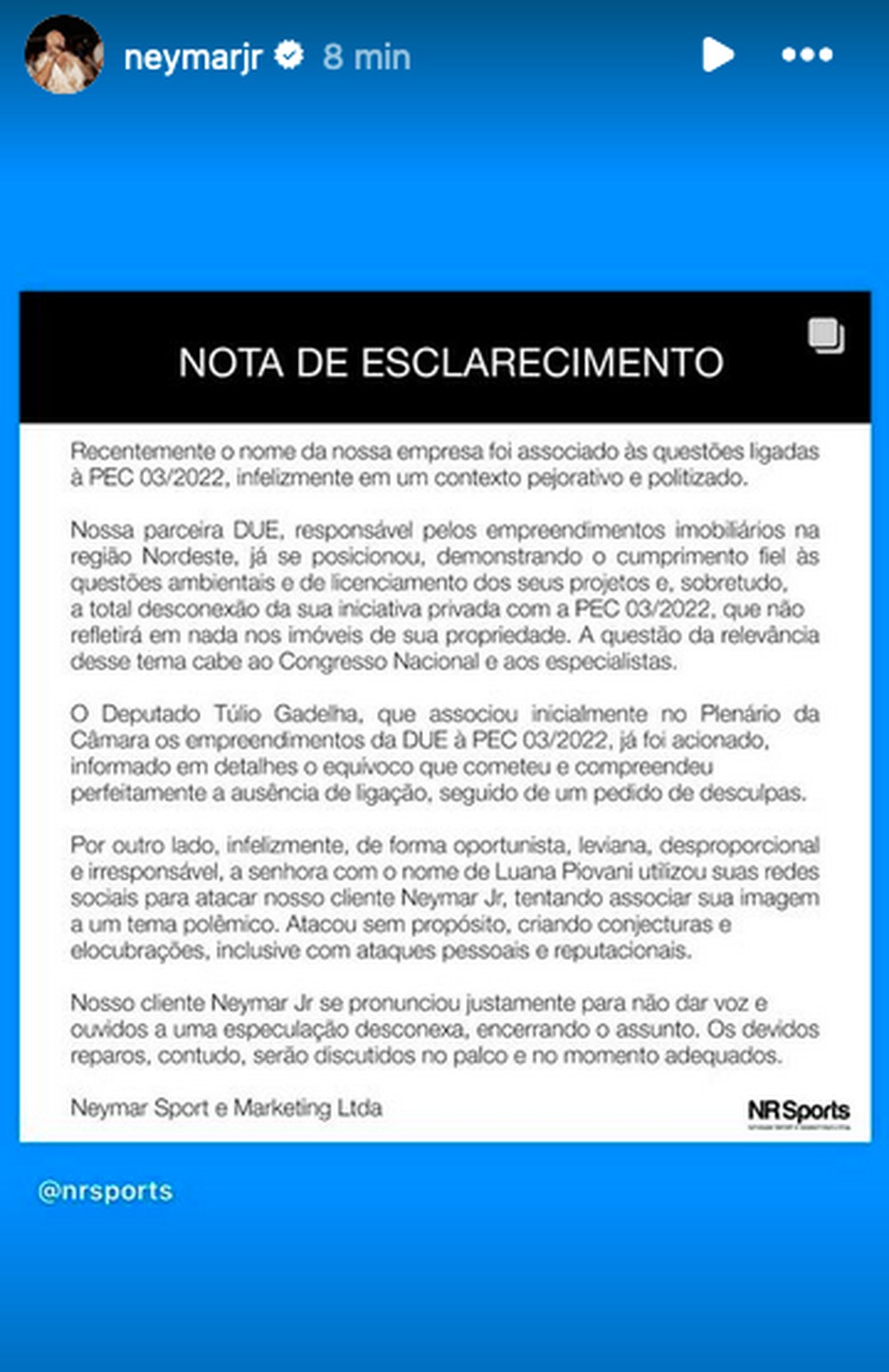 Empresa de Neymar publica comunicado oficial e cita Luana Piovani ...