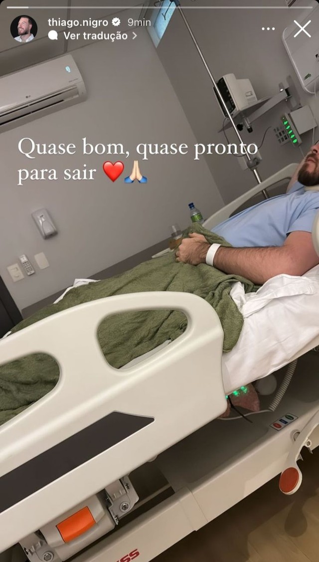 Thiago Nigro posta no hospital: 'Quase pronto pra sair'