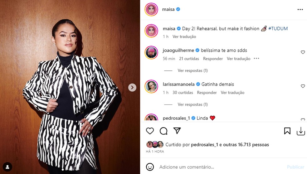 Maisa veste look de grife cool para evento de entretenimento
