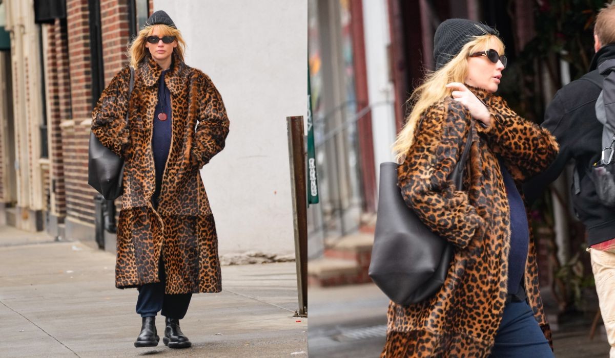 Jennifer Lawrence aposta em look animal print para andar por Nova York