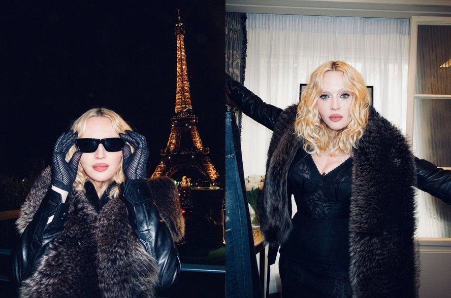 Madonna abre álbum de fotos em desfile em Paris e encanta com look de couro e renda