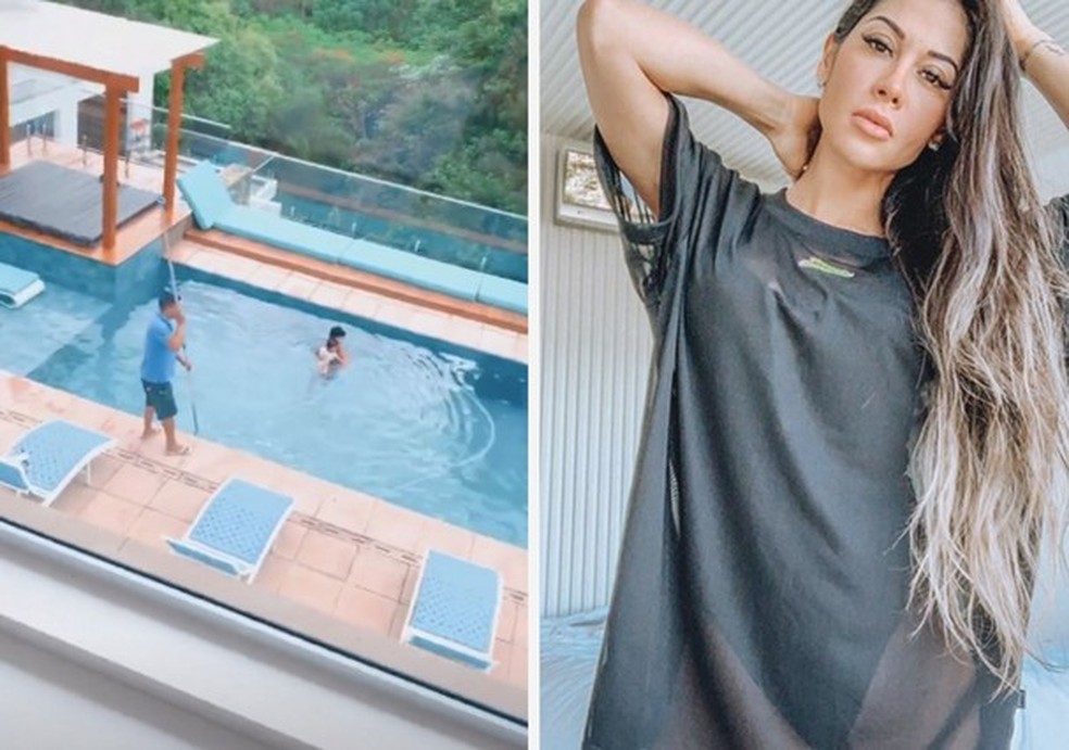 Mayra Cardi mostra piscina de sua mansão